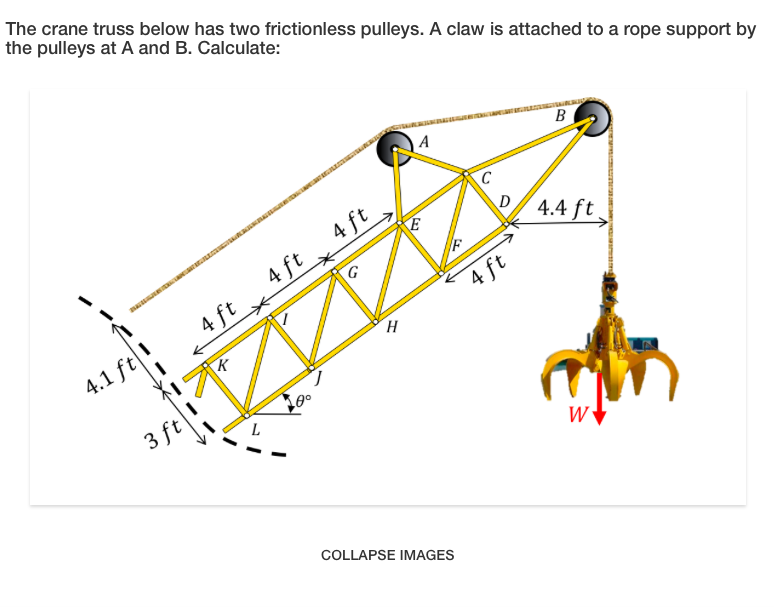 Solved The crane truss below has two frictionless pulleys. A | Chegg.com