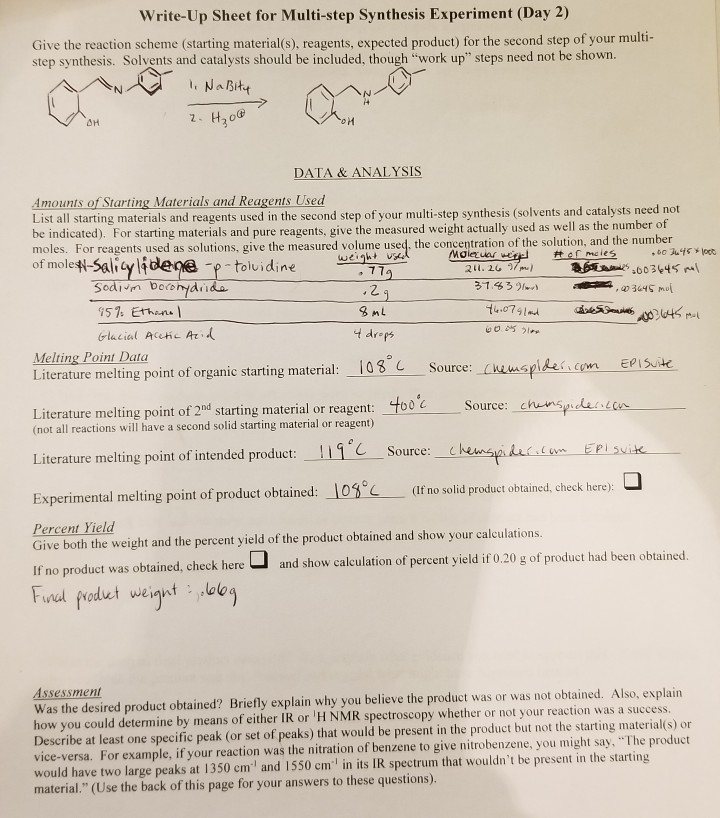 Solved Write-Up Sheet for Multi-step Synthesis Experiment | Chegg.com