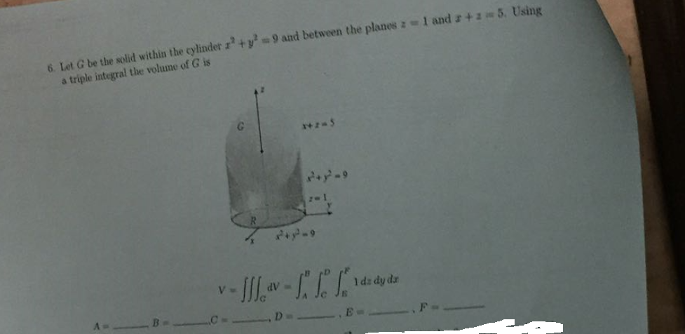 Solved Let G be the solid within the cylinder x^2 + y^2 = 9 | Chegg.com