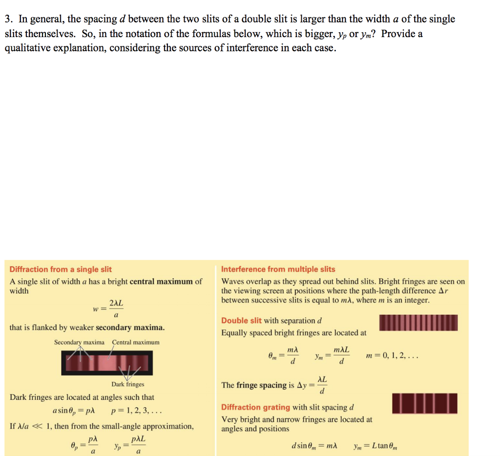 Solved 3. In general, the spacing d between the two slits of | Chegg.com