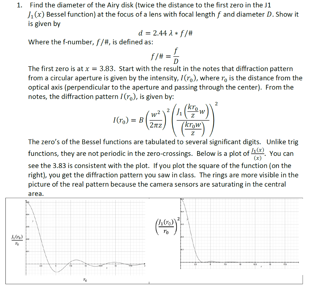 Find the diameter of the Airy disk (twice the | Chegg.com