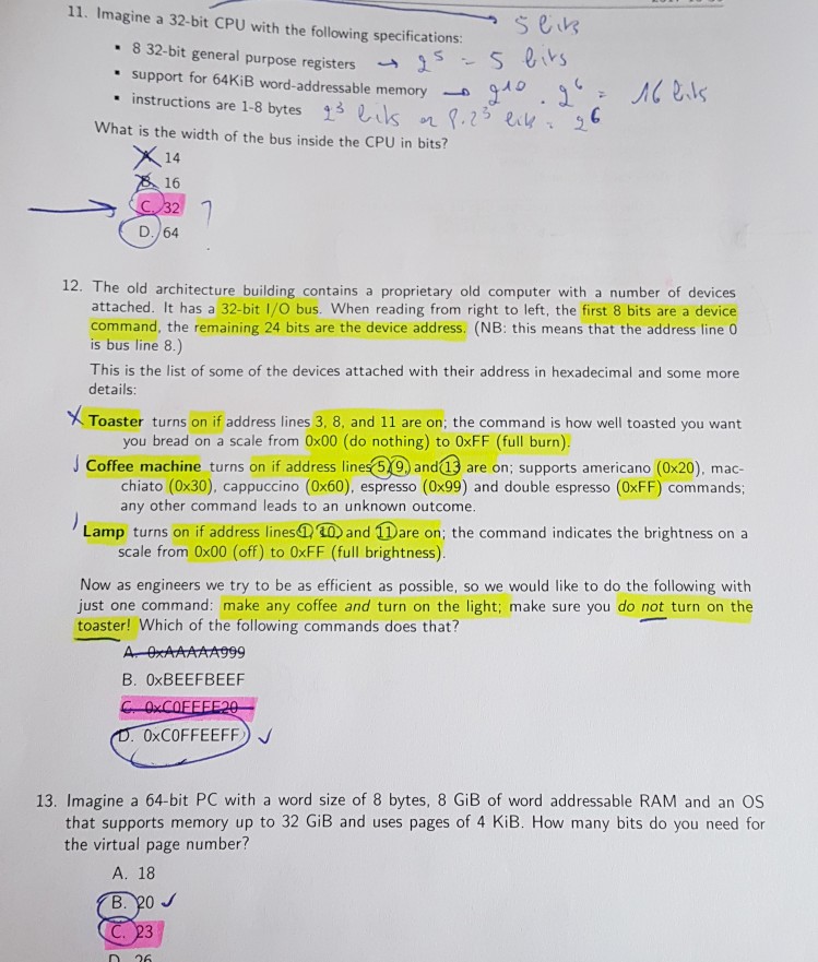 Solved C. 0010 1001 D. 0010 1010 12. Assume a 64 bit | Chegg.com