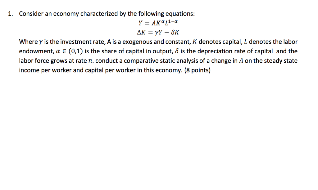 Solved 1. Consider an economy characterized by the following | Chegg.com