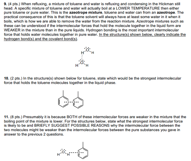 Solved 9. (4 pts.) When refluxing, a mixture of toluene and | Chegg.com