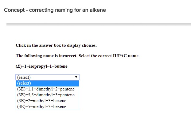 Solved Concept correcting naming for an alkene Click in the | Chegg.com