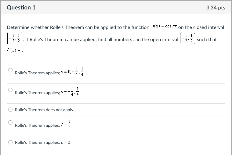 Solved Question 1 3 34 Pts Determine Whether Rolles Theorem