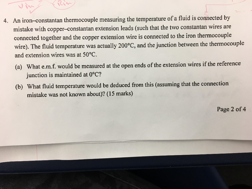Solved An iron-constantan thermocouple measuring the | Chegg.com