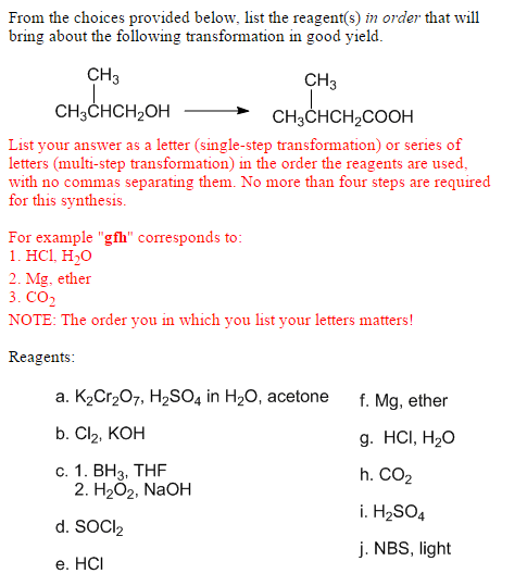 Solved From the choices provided below, list the reagent(s) | Chegg.com