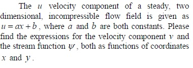 Solved The u velocity component of a steady, two | Chegg.com