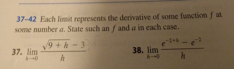Solved 37-42 Each limit represents the derivative of some | Chegg.com