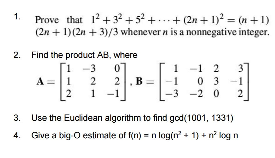 Solved Prove that 1^2 + 3^2 + 5^2 + + (2n + 1)^2 = (n + 1) | Chegg.com