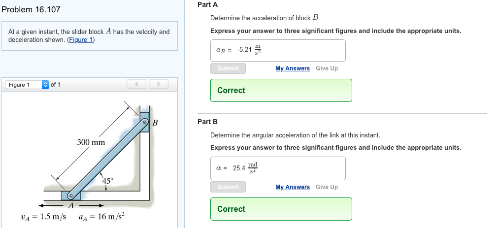 Solved Problem 16.107 At a given instant, the slider block A | Chegg.com