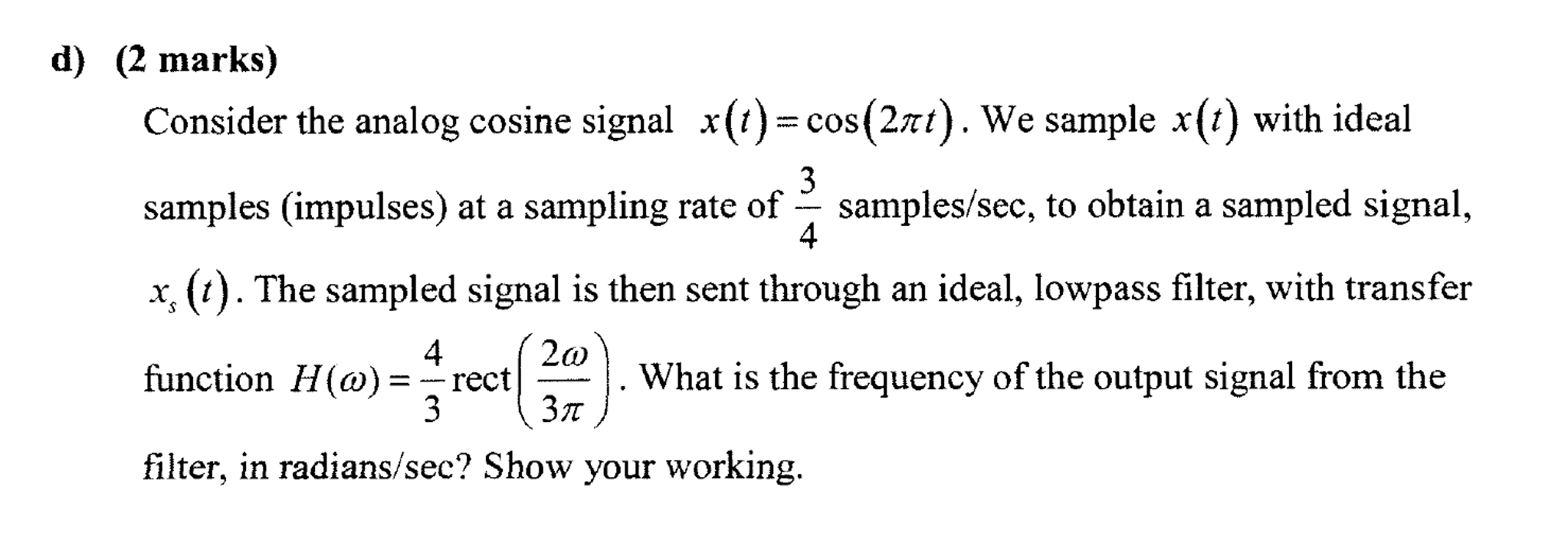 Solved Consider the analog cosine signal x(t) = cos(2 pi t). | Chegg.com