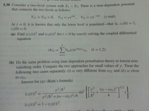 Solved 5.30 Consider a two-level system with E1