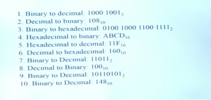 Solved Binary to decimal 1000 1001_2 Decimal to binary | Chegg.com