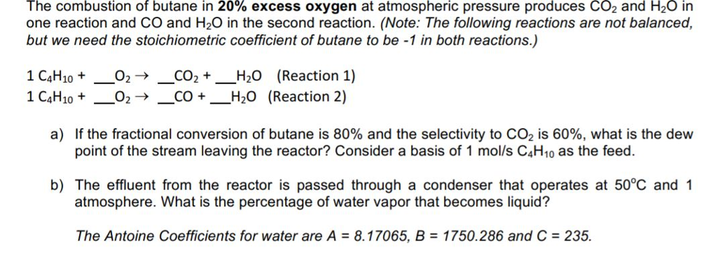 Combustion of Butane in Excess Oxygen