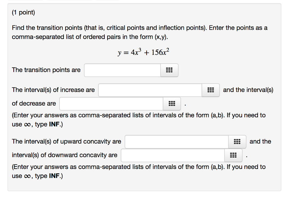 Solved (1 point Find the transition points (that is, | Chegg.com
