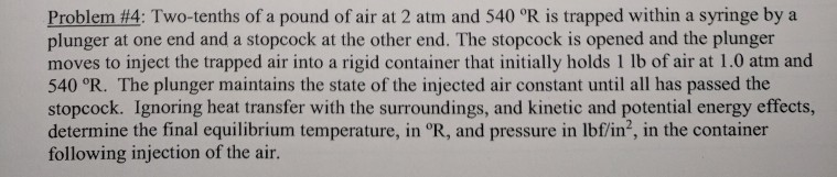 Solved Problem #4: Two-tenths of a pound of air at 2 atm and | Chegg.com