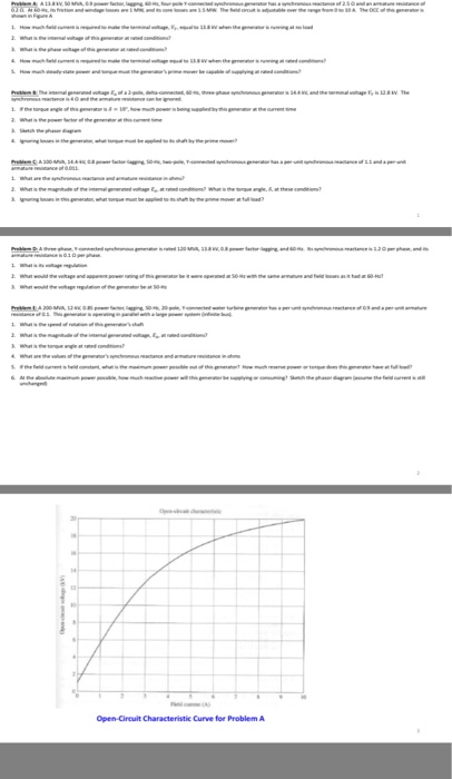 Open Circuit Characteristic Curve for Problem | Chegg.com