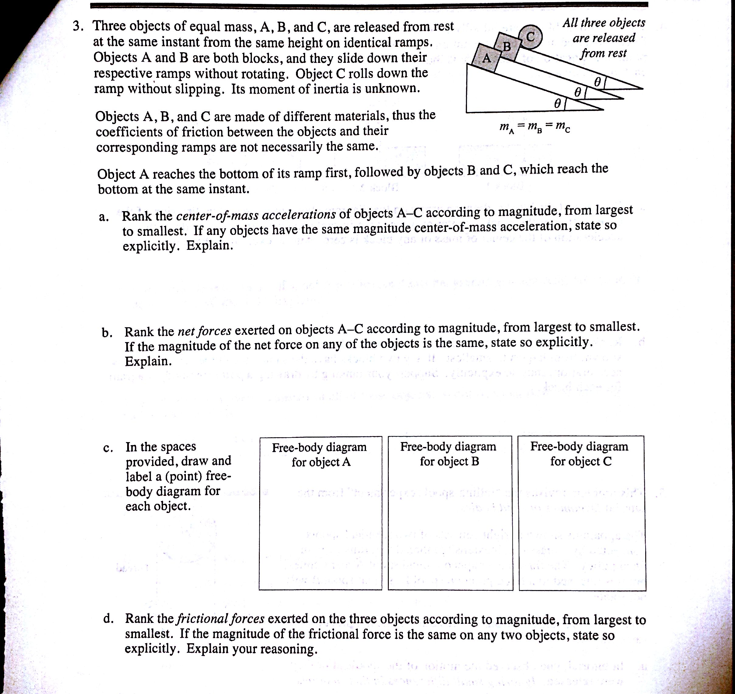 Solved Three objects of equal mass, A, B, and C, are | Chegg.com