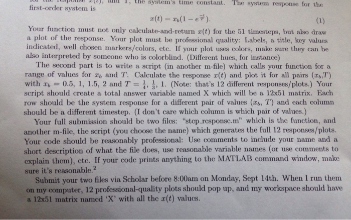 Solved write A MATLAB script which calls your function for a | Chegg.com
