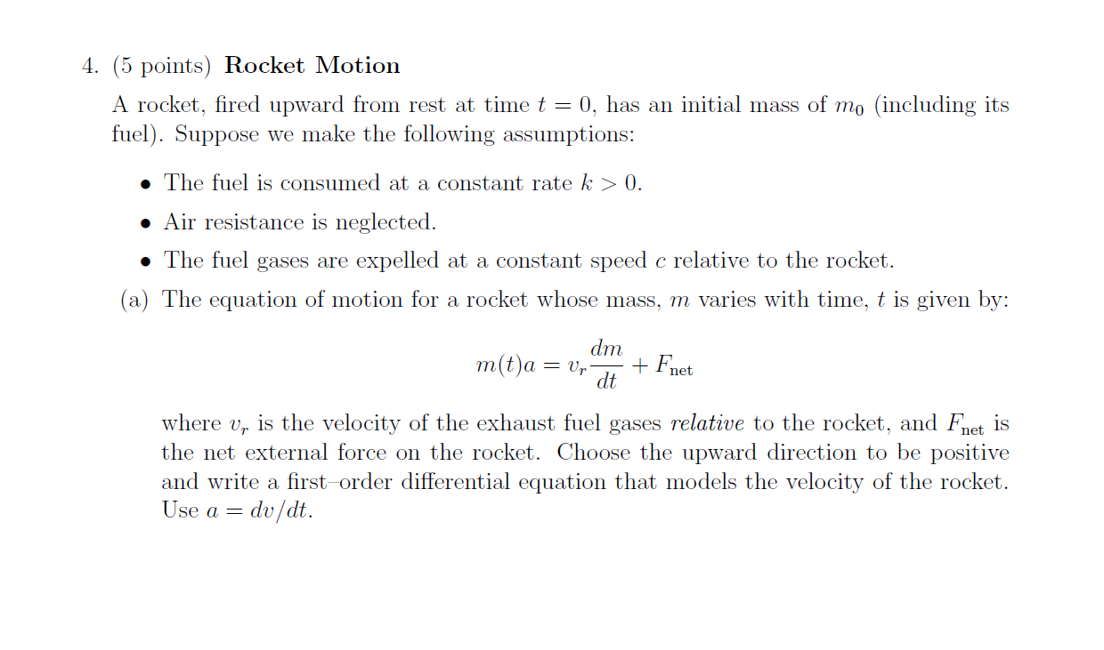 Solved Rocket Motion A rocket, fired upward from rest at | Chegg.com