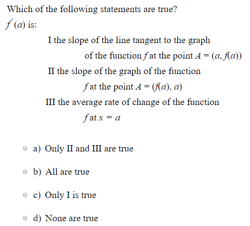 Solved Which of the following statements are true? f' (a) | Chegg.com