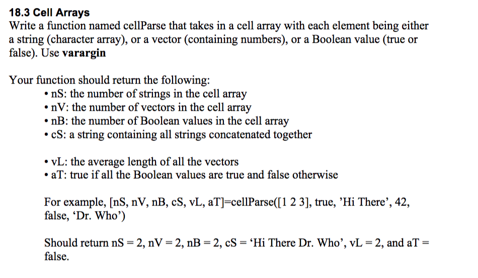 Solved 183 Cell Arrays Write A Function Named Cellparse