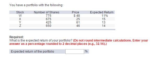 Solved You have a portfolio with the following: What is the | Chegg.com