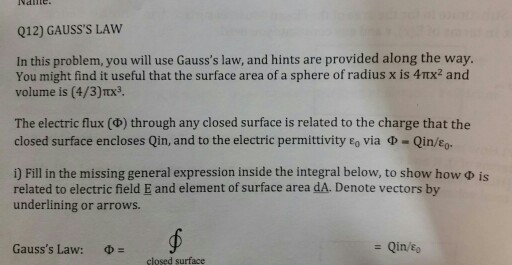 Solved Q12) GAUSS'S LAW In this problem, you will use | Chegg.com