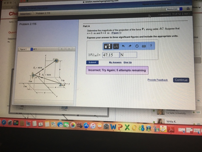 Solved Determine The Magnitude Of The Projection Of The F