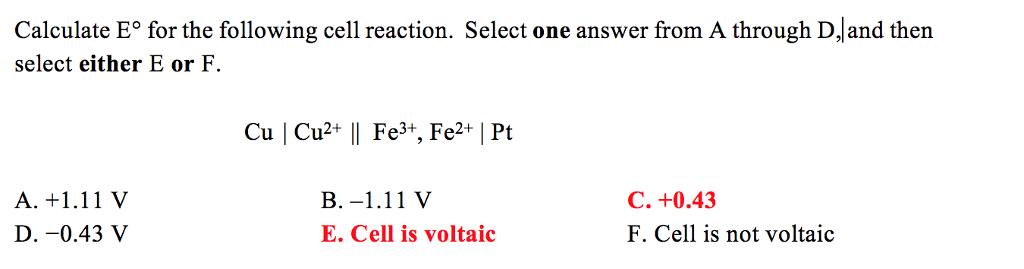 Solved Calculate E° for the following cell reaction. Select | Chegg.com