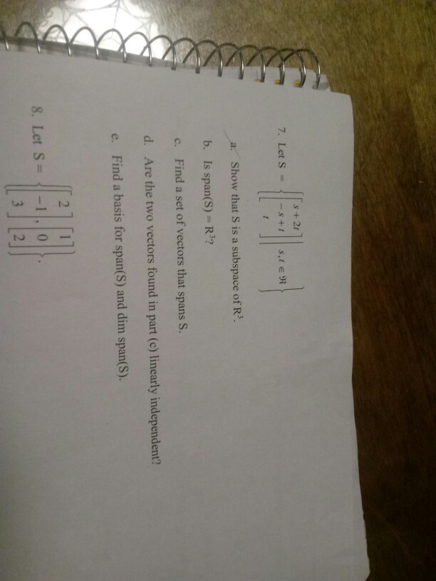 Solved s + 2r Show that S is a subspace of R3 b. Is span(S) | Chegg.com