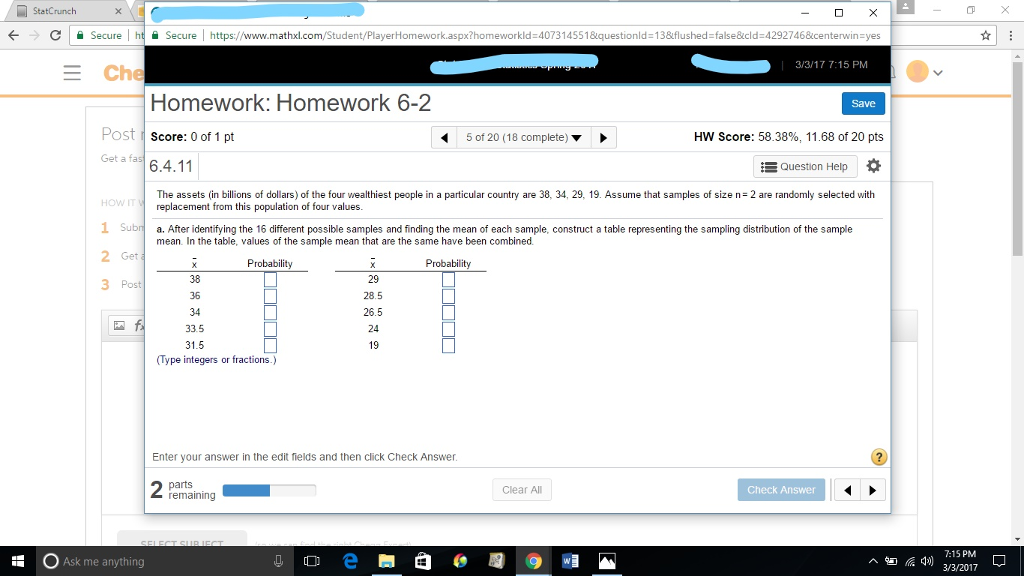 Statistics and probability Archive | March 03 2017 | Chegg.com