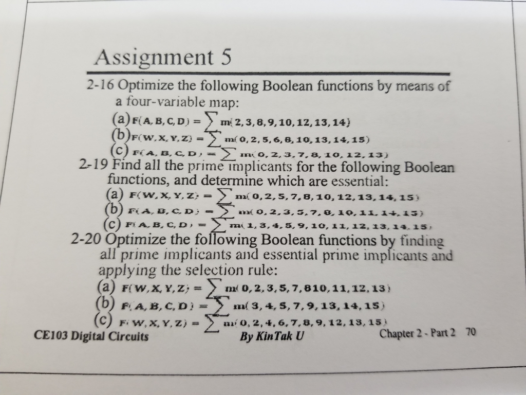 Solved Assignment 5 2 16 Optimize The Following Boolean 6064