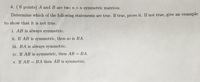 Solved A and B are two n Times n symmetric matrices. | Chegg.com