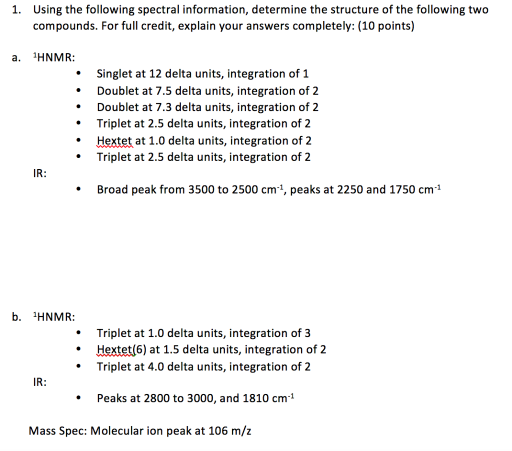 Solved Using the following spectral information, determine | Chegg.com