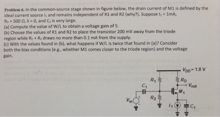 Solved In the common-source stage shown in figure below, the | Chegg.com