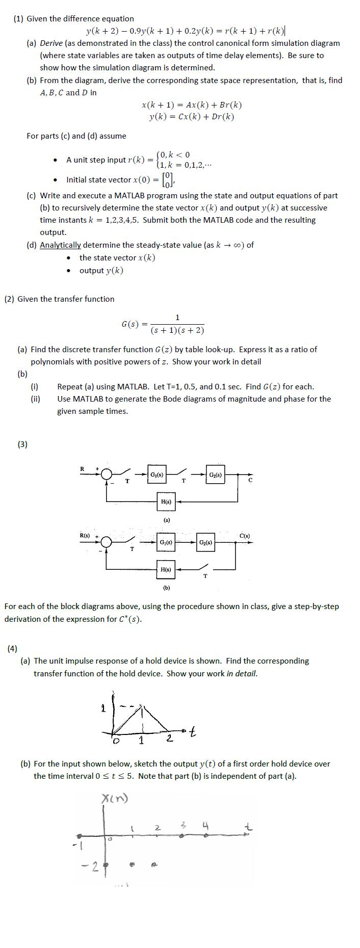 Given the difference equation y(k + 2) - 0.9y(k + 1) | Chegg.com