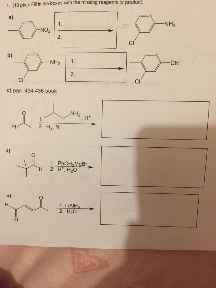 Solved Fill in the boxes with the missing reagents or | Chegg.com