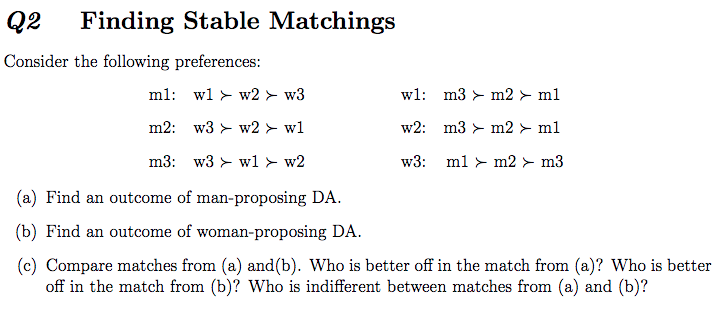 Solved Q2 Finding Stable Matchings Consider the following | Chegg.com