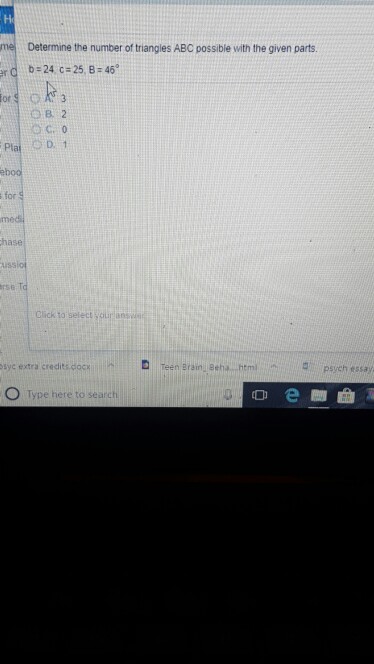 Solved me Determine the number of triangles ABC possible | Chegg.com