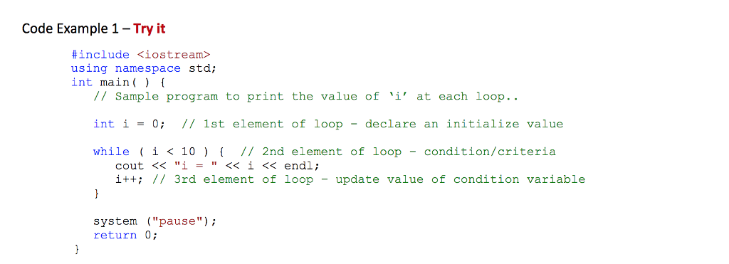 Solved Code Example 1 - Try it #include using namespace | Chegg.com