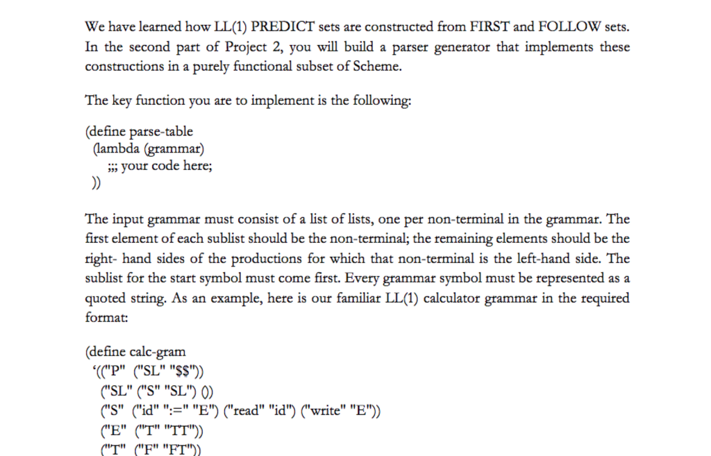 Solved We have learned how LL(1) PREDICT sets are | Chegg.com