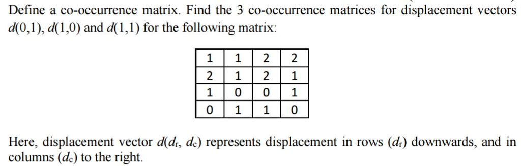 Define a co-occurrence matrix. Find the 3 | Chegg.com