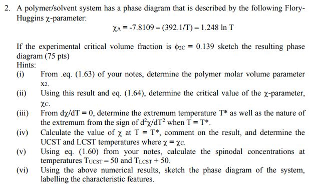 2. A polymer/solvent system has a phase diagram that | Chegg.com