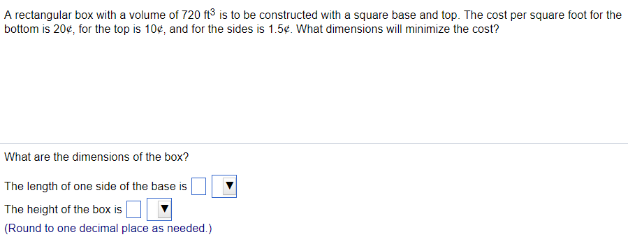 Solved A rectangular box with a volume of 720 ft3 is to be | Chegg.com