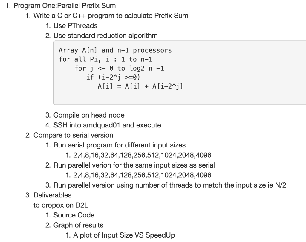 Solved Program One Parallel Prefix Sum Write A C Or C 2265