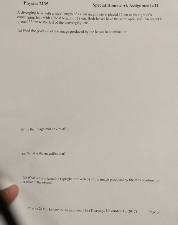 Solved Physics 2135 Special Homework Assignment #11 A | Chegg.com