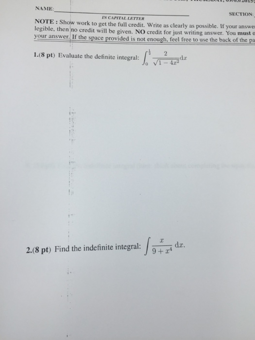 Solved 1. Evaluate the definite integral: Integrate limit | Chegg.com